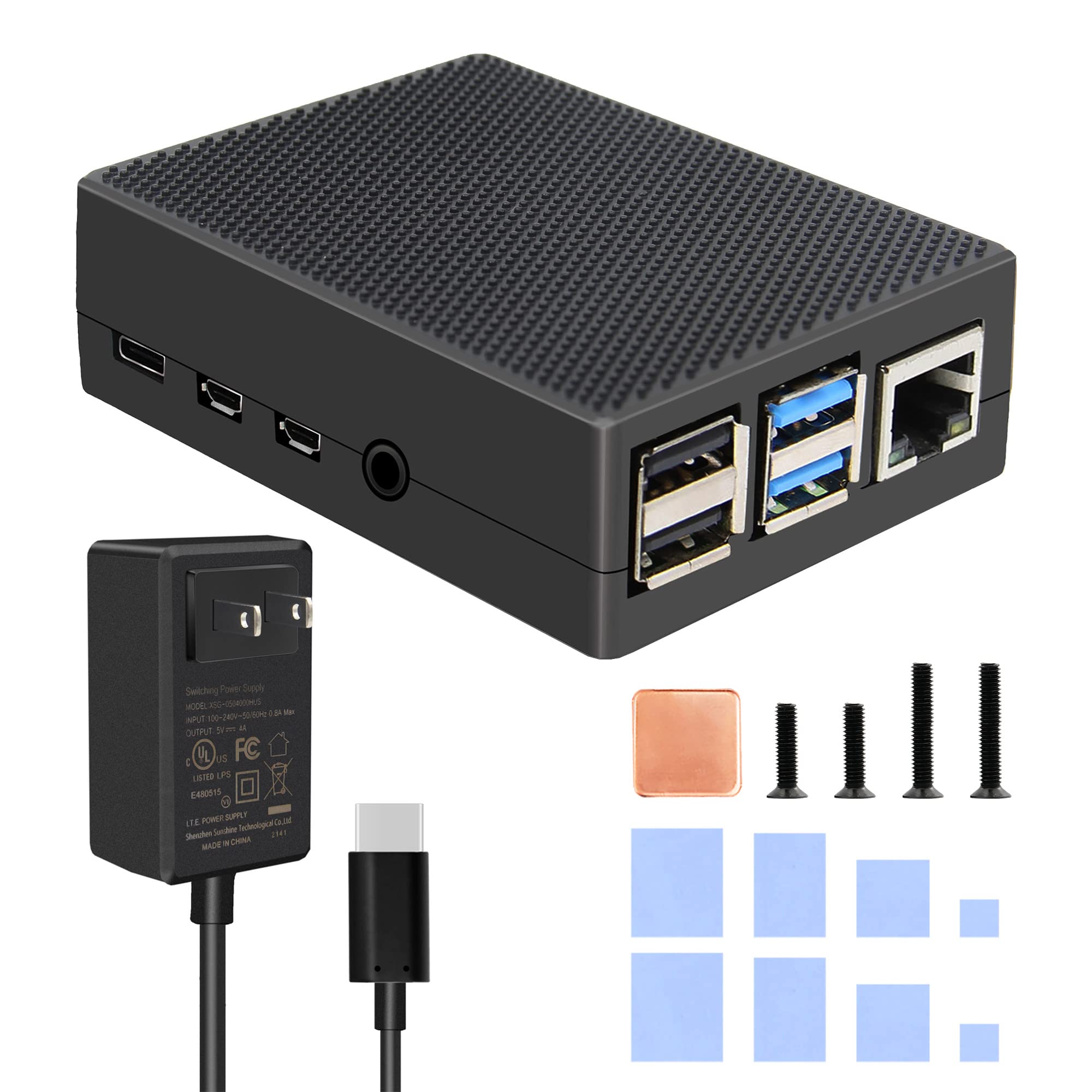 Geekworm Raspberry Pi 4 Case with Power Supply (P330), Raspberry Pi 4 Heatsink Aluminum Alloy Passive Cooling Case