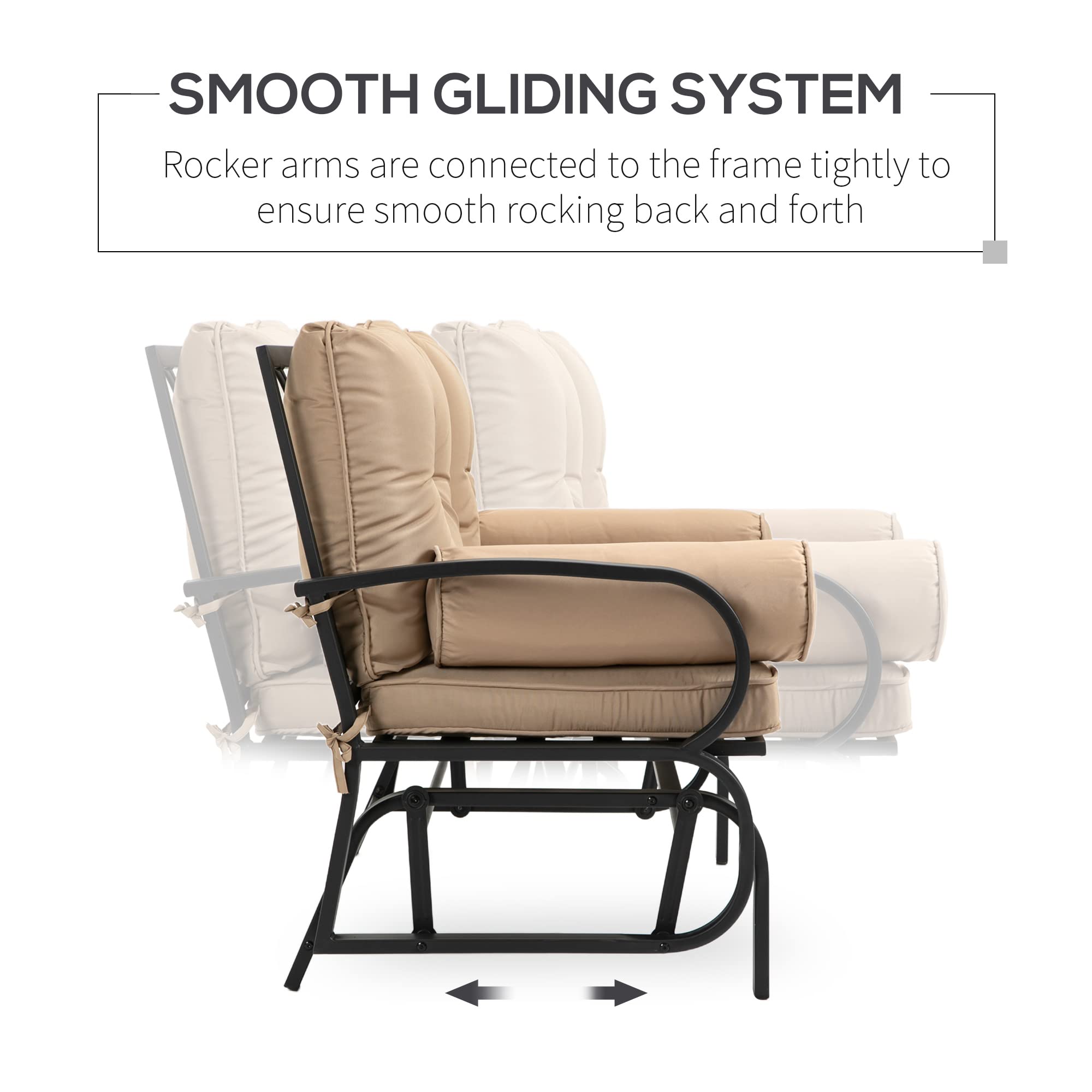 Outsunny Swing Glider Rocking Chair, Double Patio Bench, 2 Person Loveseat with Steel Frame, Cushions, Pillow Armrests, Khaki