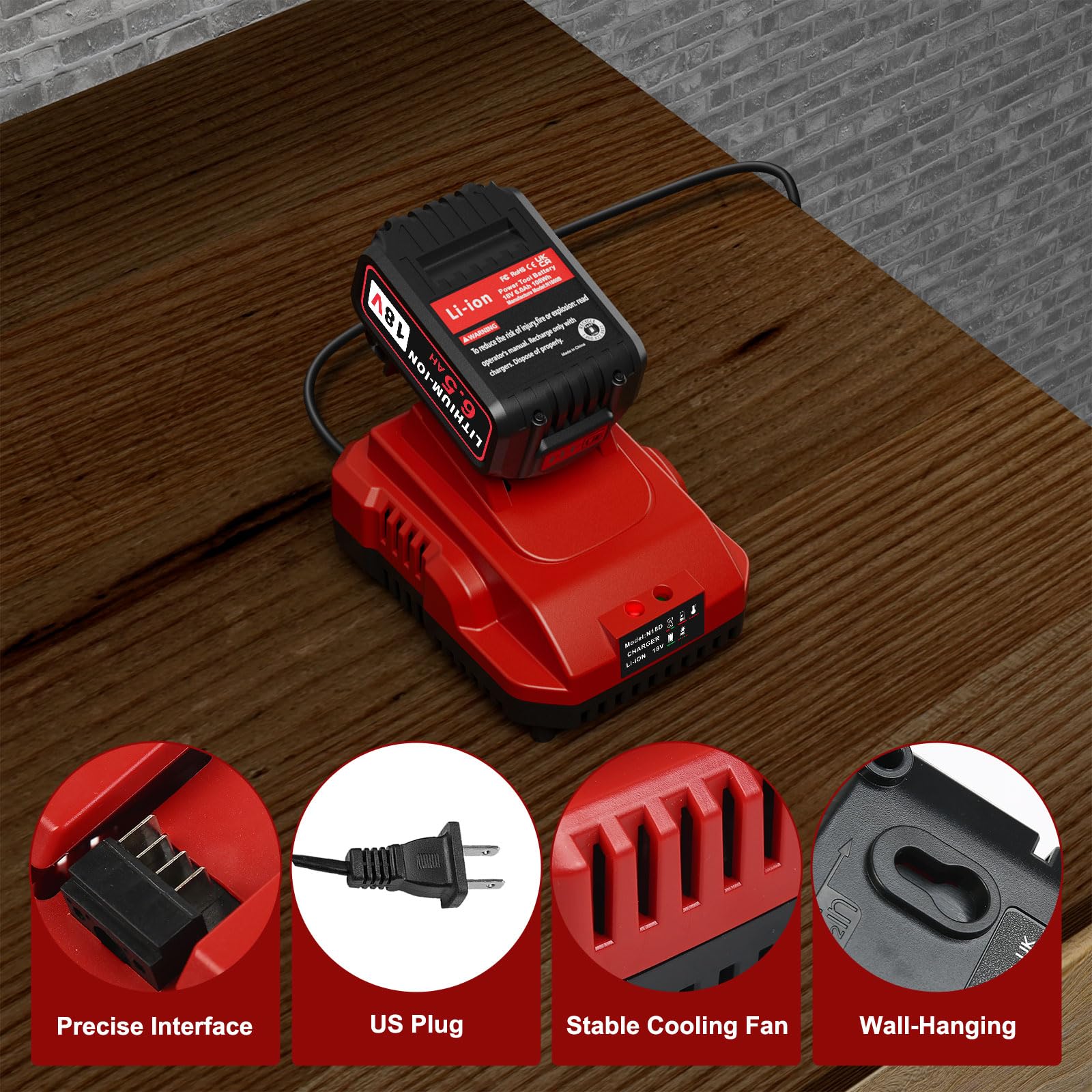 Komifolen 2 Pack 18V 6.5Ah Battery and 1 Set 18Volt Charger Compaitble with Milwaukee m18 Batteries 48-11-1820 48-11-1830 48-1840 48-11-1850