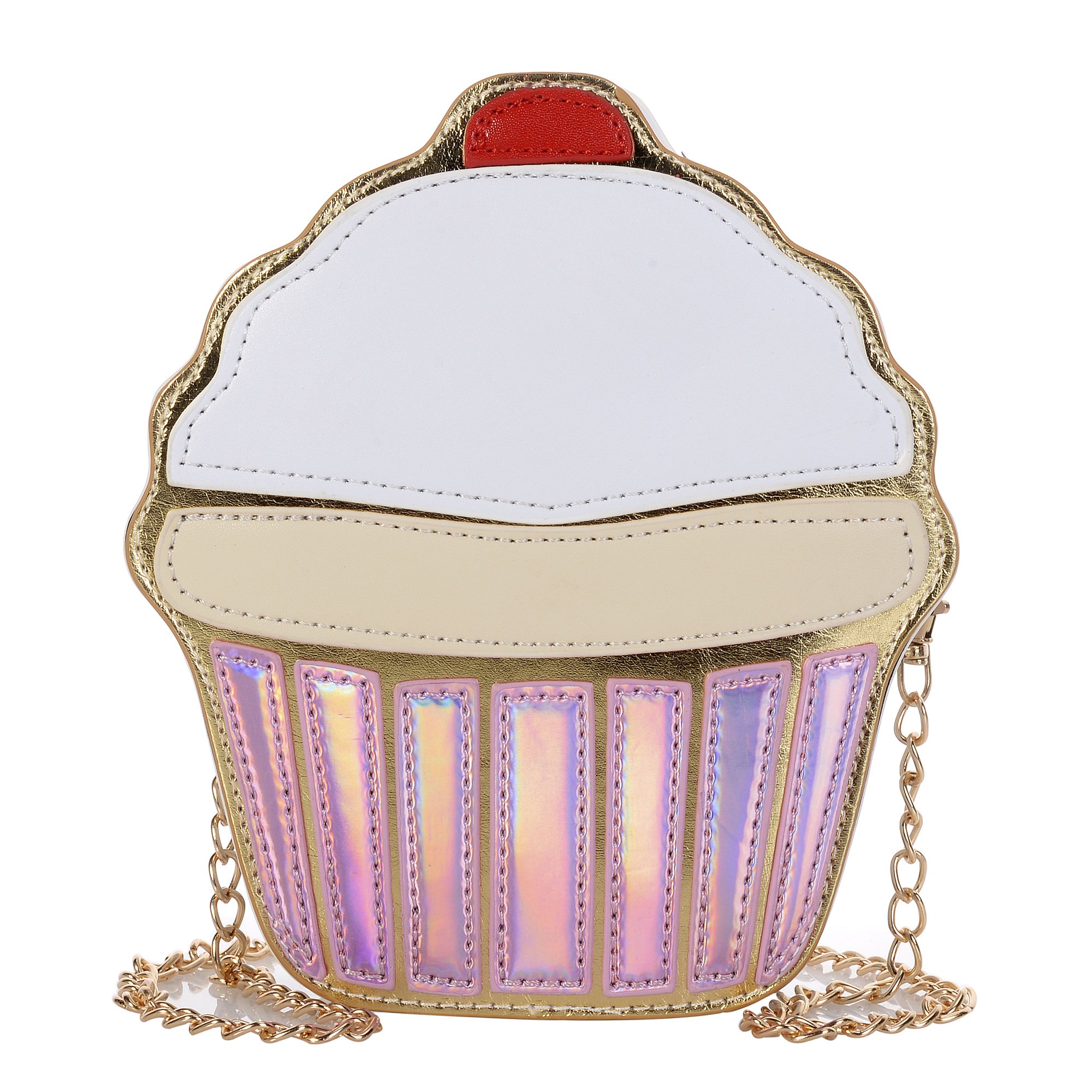 QZUnique Food Shape Cross Body Bag PU Cartoon Purse Ice Cream Sholuder Bag Handbag with Removable Chain