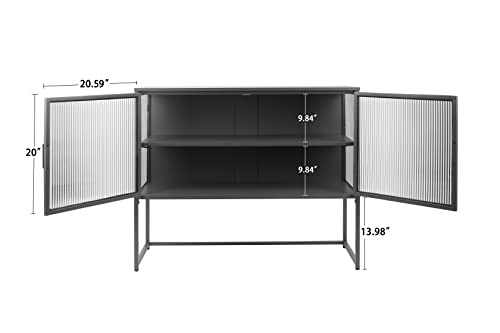 NOSGA Retro Style Fluted Glass Sideboard Storage Cabinet Simple Modern Console Table Detachable Wide Shelves Enclosed Dust-Free Storage Bottom Space for Living Room Bathroom Dining Room,Gray