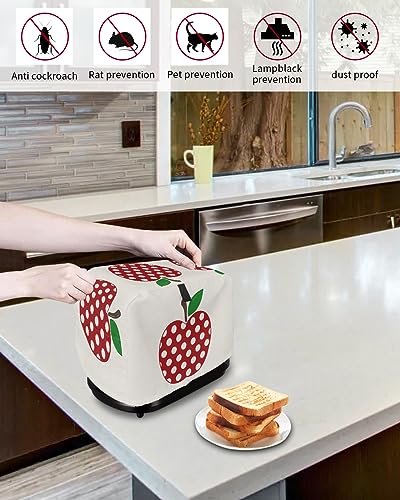 Red Apples Toaster Cover, 2 Slice Toaster Cover Simple Polka Dots Apples Kitchen Small Appliance Covers, Dust and Machine Washable Bread Maker Cover (12w X 7.5d X 8h)