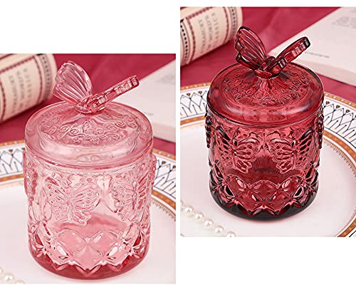 RockTrend Relief Butterfly Coloured Glass Storage Jar Candy Dish Swab Box with Lid