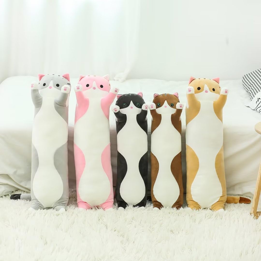 SHINUOER Long Cat Plush Pillow Cat Body Pillow,Gray Cat Stuffed Animals Soft Plushies Kawaii Stuffed Kitten Plush Toy for Kids Girlfriend(Gray, 19.7Inch)