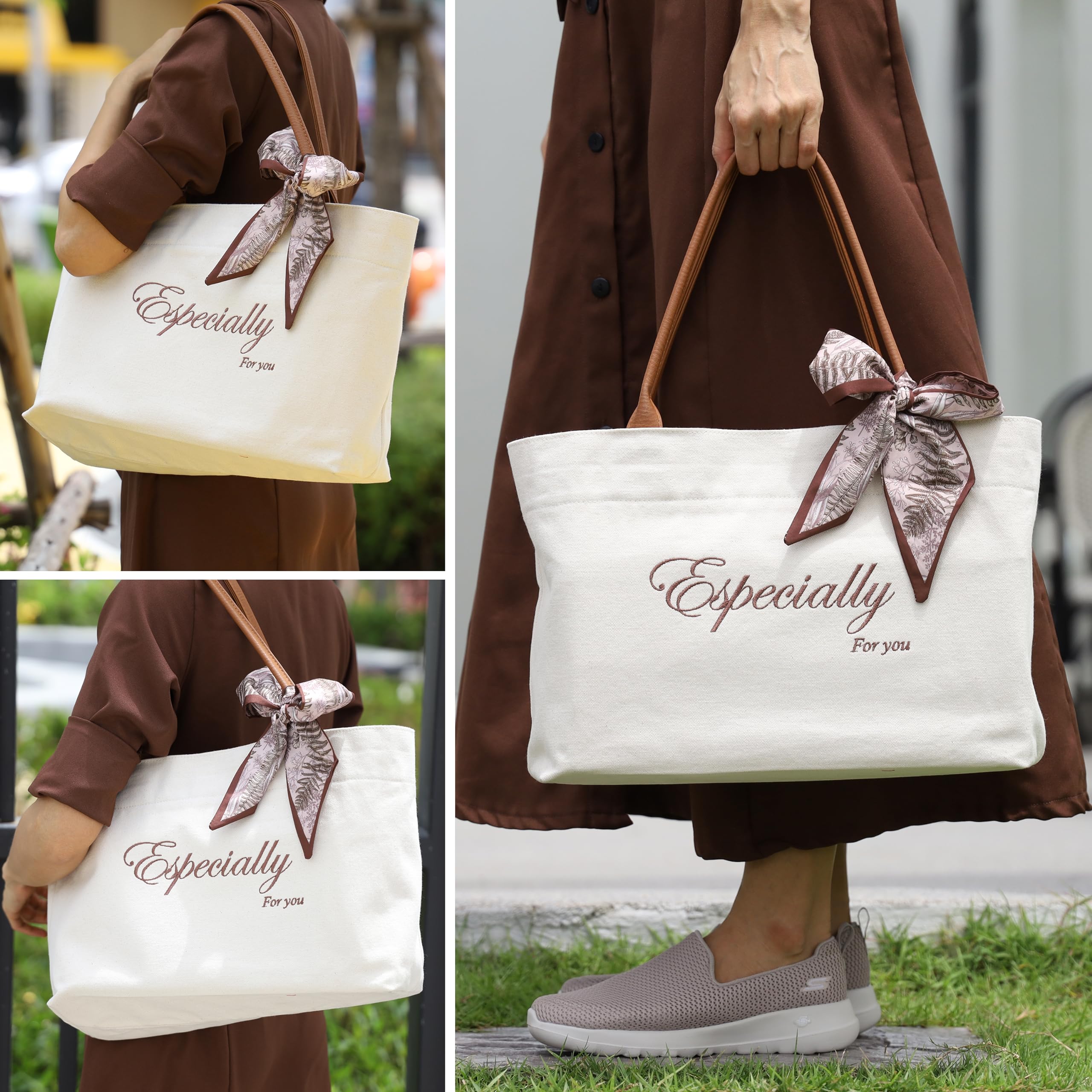 Customizable Personalized Zipper Tote with Embroidered Name, Initial, Text for Present, Gift, Wedding, Bridesmaid Heavy Duty Cotton Canvas Shoulder Bag (No Inner Bag Organizer)