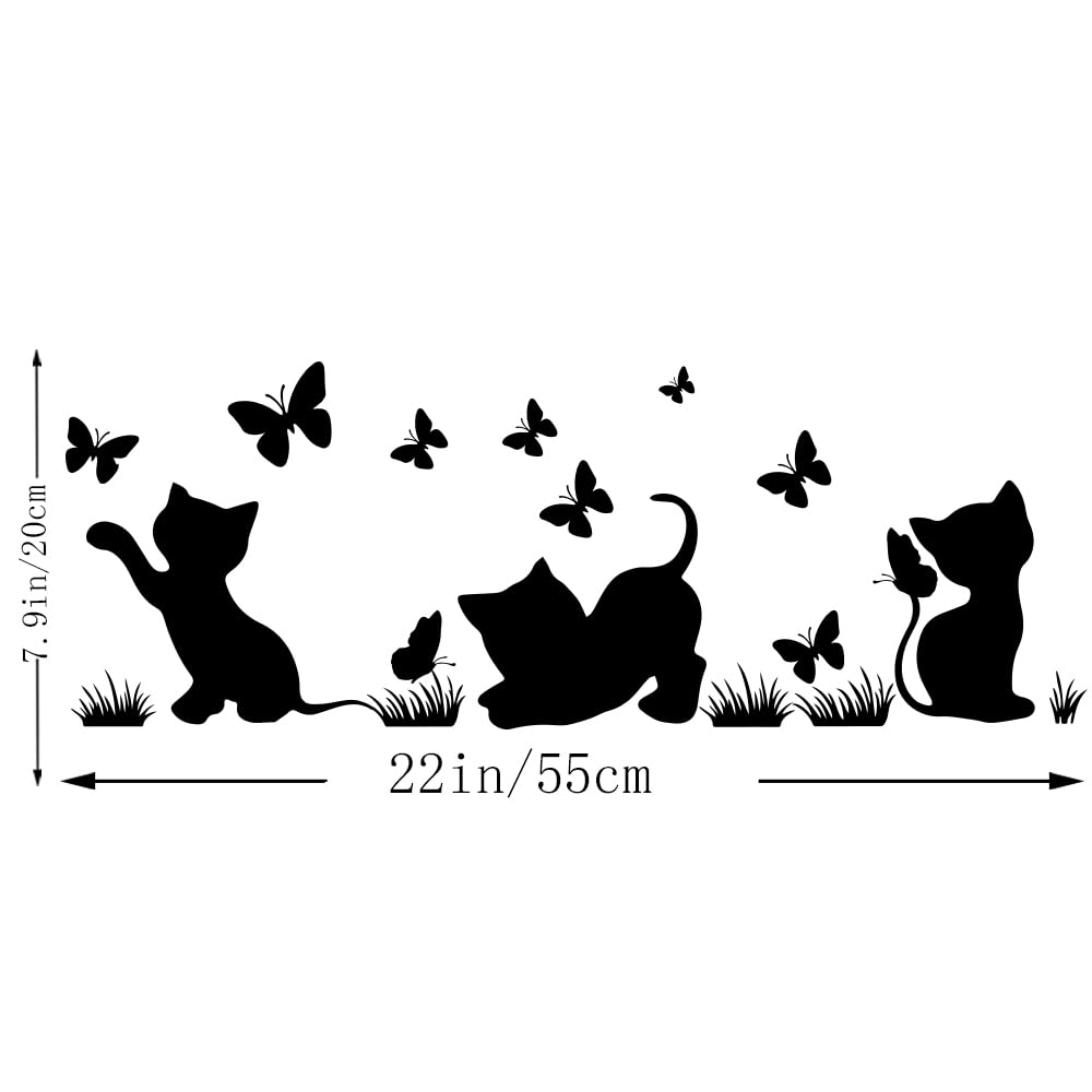 Fun Silhouette Cat Catches Butterfly Kids Baby Room Bedroom Living Room Vinyl Wall Sticker Home Decor