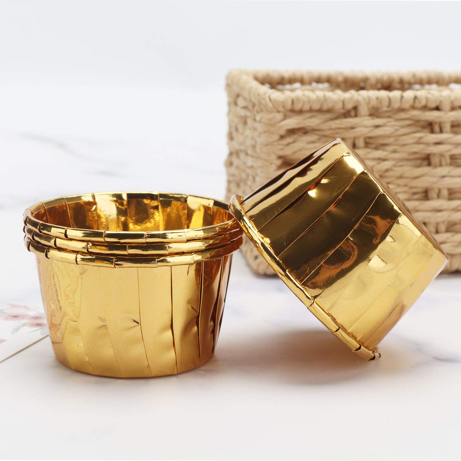 EUSOAR Gold Cupcake Cups, 3.5 Oz 50pcs Disposable Foil Muffin Liners, Gold Cupcake Baking Cups, Ramekin Aluminum Cupcake Tip Pan Ramekin Holders, Little Baking Cups