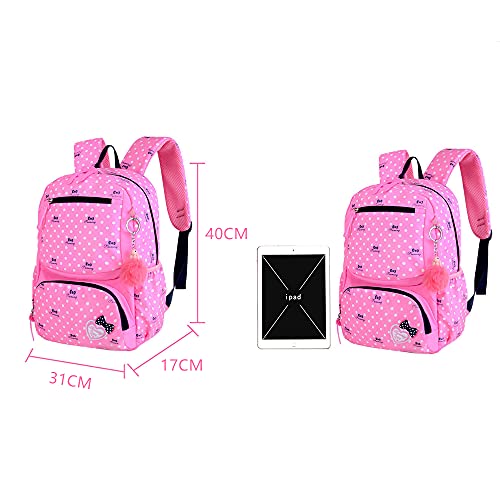 LAMOGRAFY 3Pcs Kids Backpack Bowknot Printed Daypack Girls 3 in 1 School Bag with Shoulder Bag and Pencil Bag