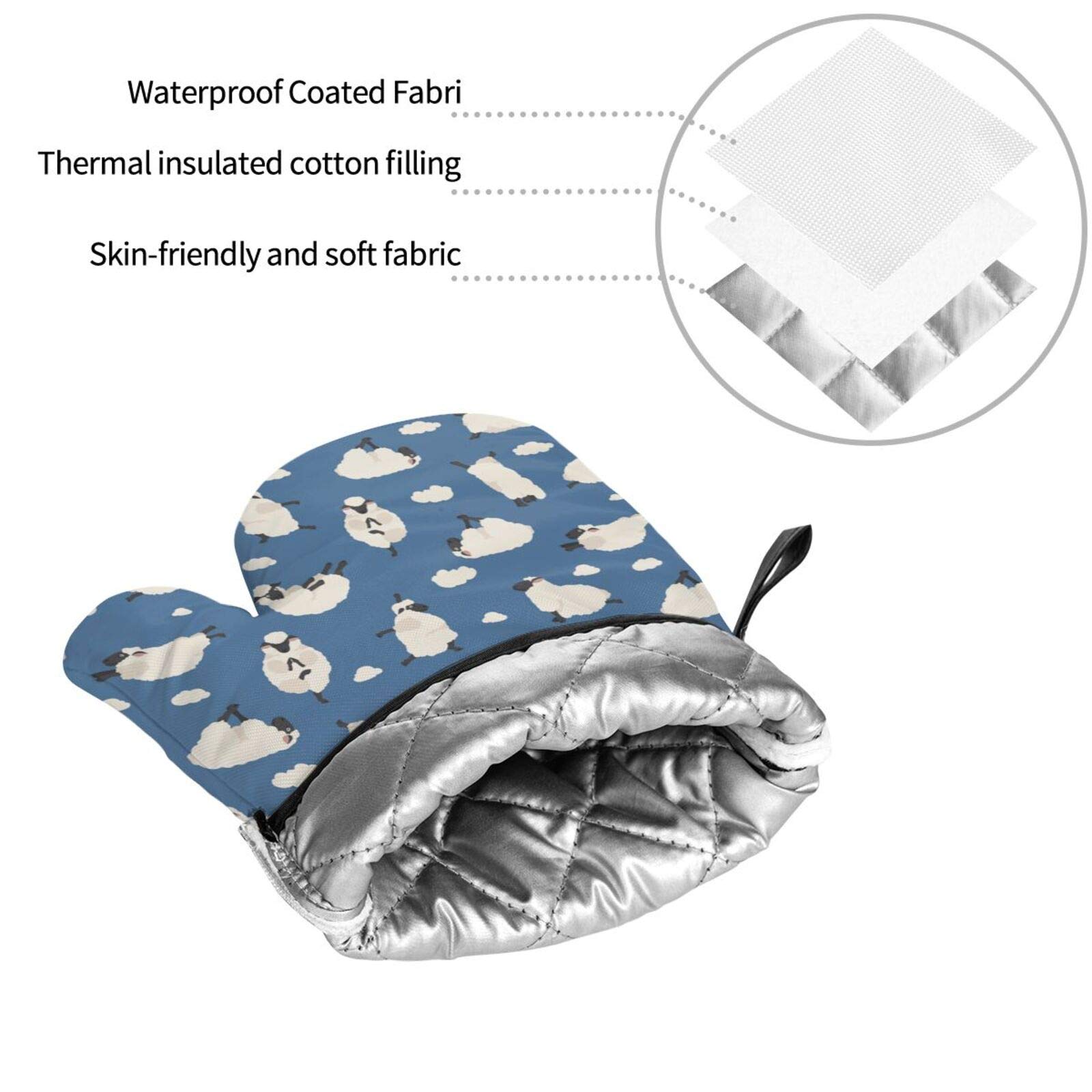 Feartdiy Oven Mitts and Pot Holders Sets of 4,Sheep Yoga Heat Resistant Kitchen Cooking Oven Gloves and Potholders for BBQ Baking Grillin, Black, One Size