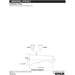 KOHLER K-496-V-CP Memoirs Wall-Mount Diverter Bath Spout, Polished Chrome