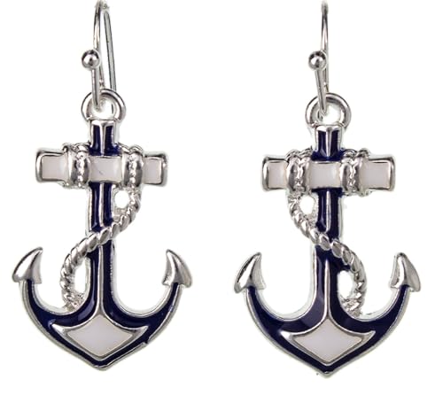 DianaL Boutique Beautiful Silvertone Nautical Anchor Earrings Enameled Gift Boxed Fashion Jewelry