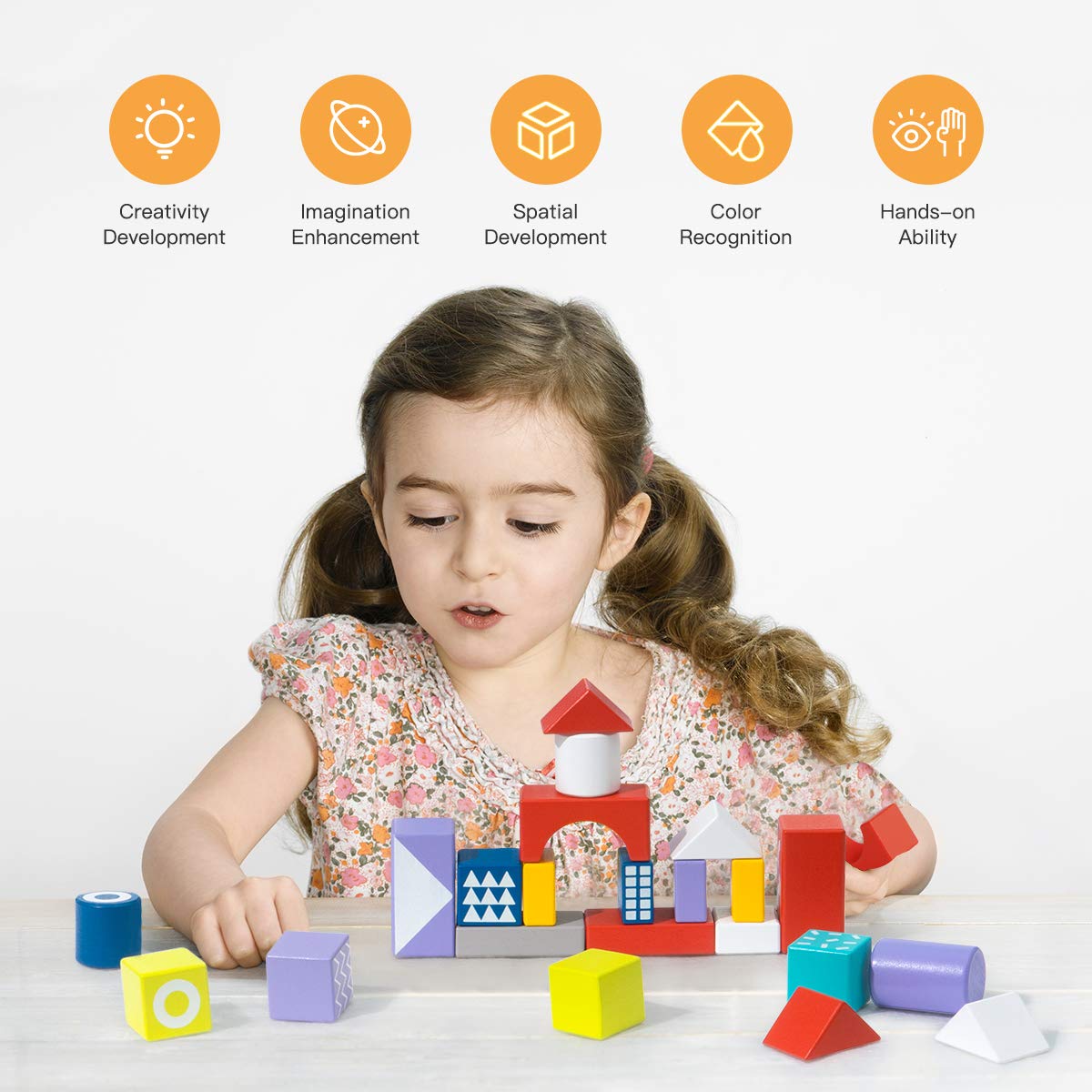 ROBUD Wooden Building Blocks Set for Toddlers Kids, Stacking Toy Gift for Boys and Girls Ages 3-8 Years Old - 100 PCS