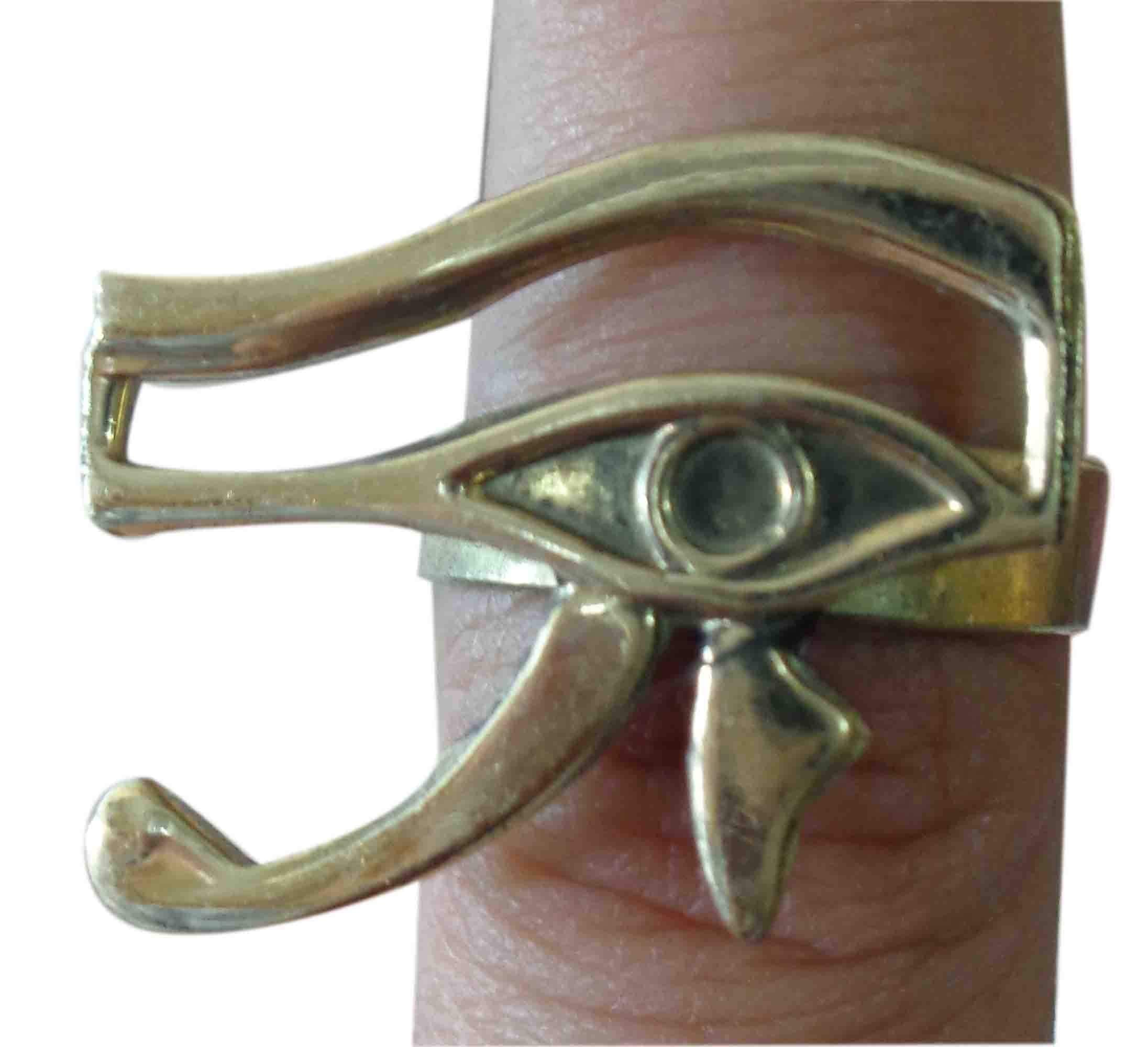 Egyptian Finger Ring Hieroglyphic Horus Eye 1" Hieroglyphics Egypt Ancient Pharaoh Pharaohs Brass Hand Engraved Adjustable Costume Jewelry Accessory Handmade Souvenir