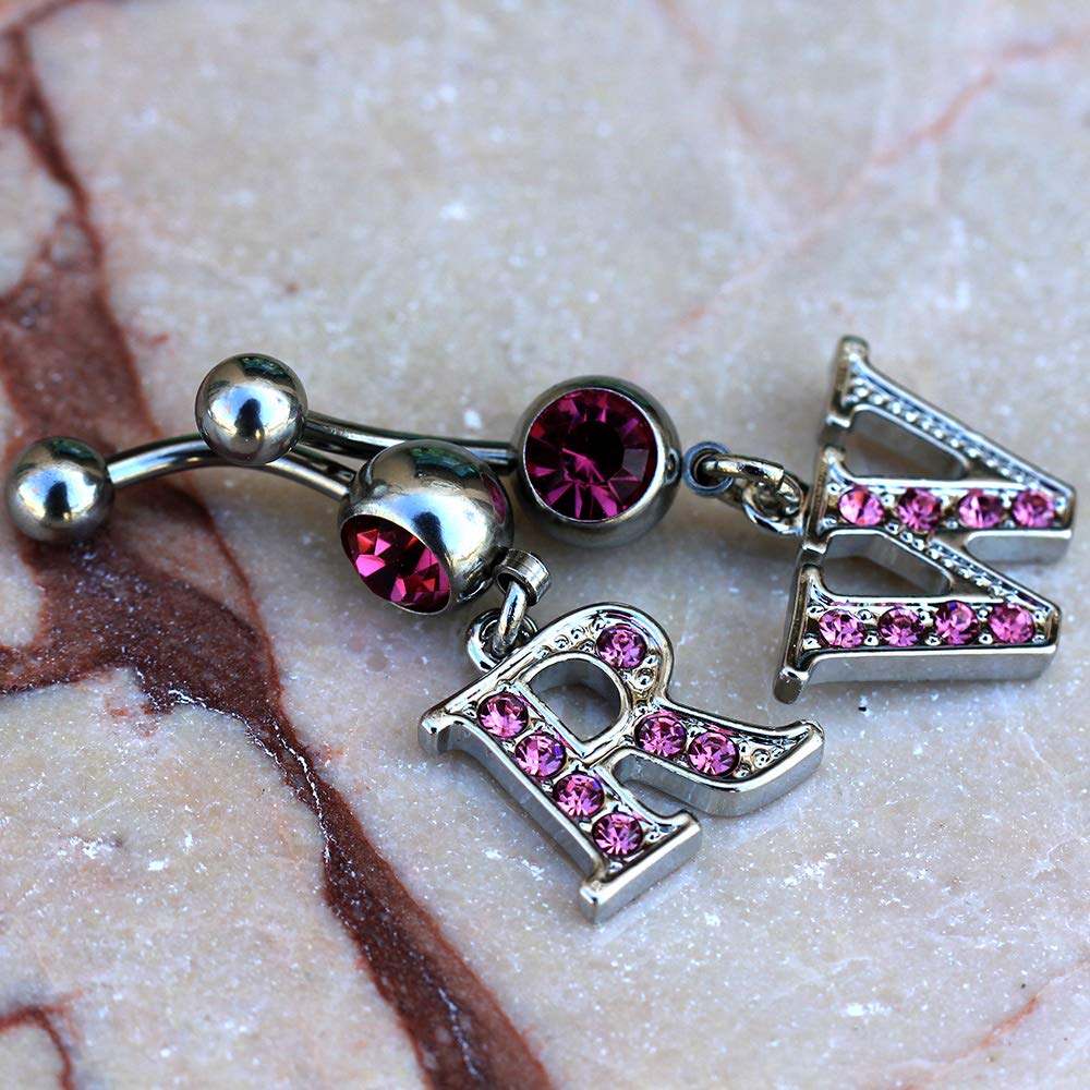 Dynamique 316L Surgical Steel Belly Button Ring With Alphabet Letter Dangle (Sold Per Piece)