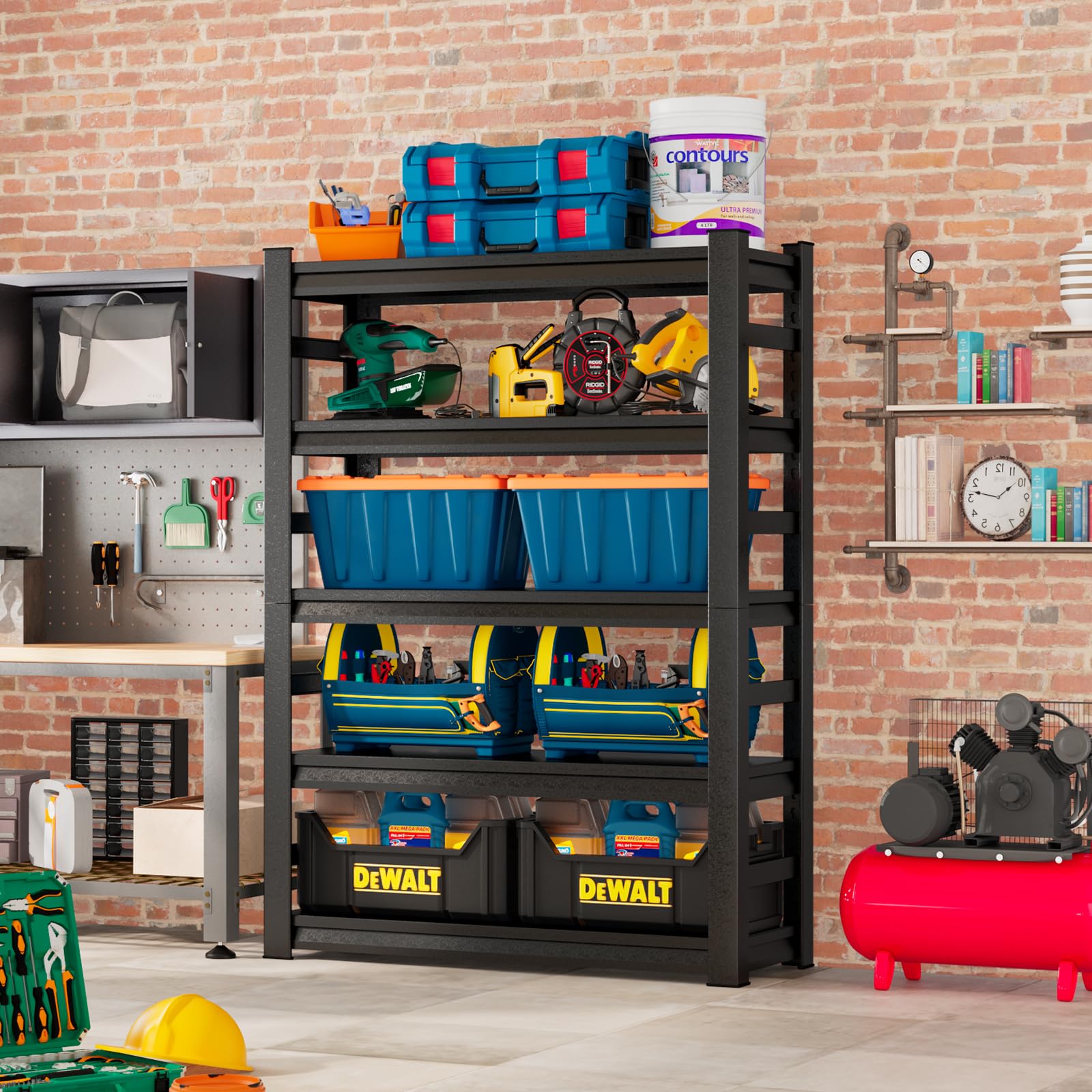Hymnxemo 78" H Metal Garage Storage Shelves 2500lbs Heavy Duty Garage Shelving Unit Adjustable Industrial Utility Rack Organizer for Garage Basement Warehouse, 78" H x 47.3" W x 18" D,Black