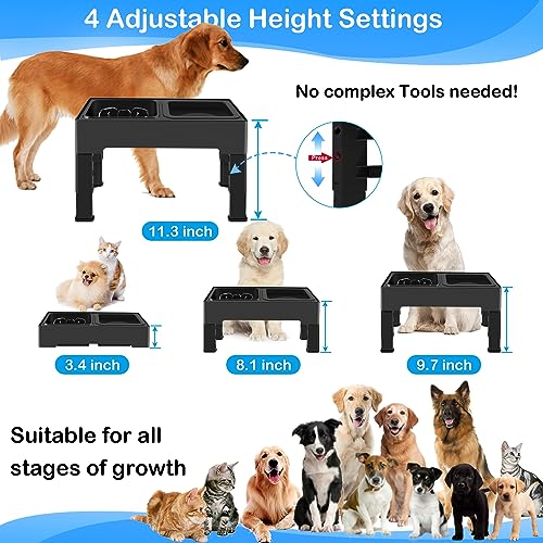 ikuso 2-in-1 Elevated Slow Feeder Dog Bowls 4 Height Adjustable Raised Dog Bowls with No Spill Water Bowl and Non-Skid Silicone Mat Non-Toxic Slow,Mess Proof,Non-Tip,Protect Dog Spine