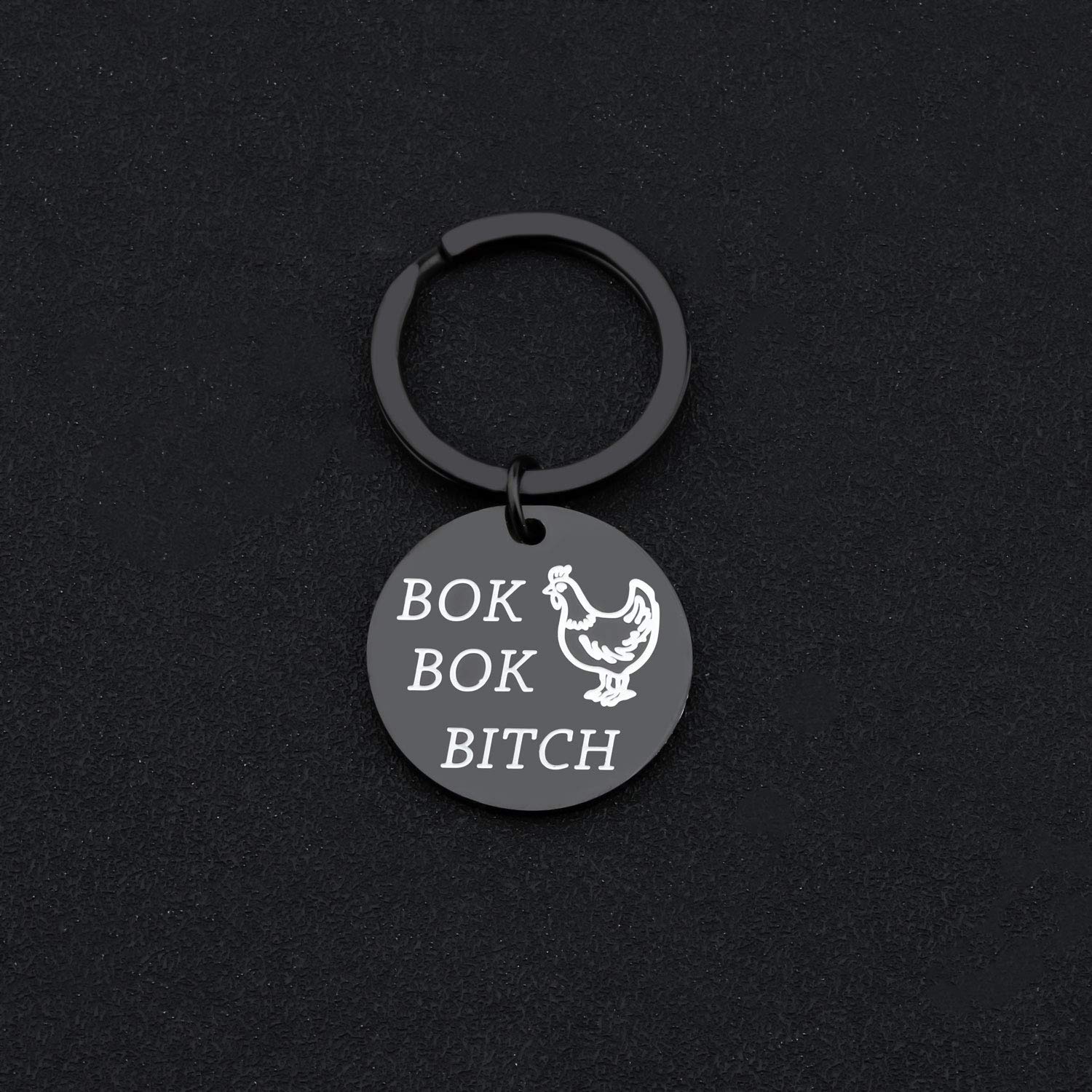 ENSIANTH Funny Chicken Keychain Chicken Lover Gift Bok Bok Bitch Crazy Rich Asians Inspired Gift for Friend (Black)