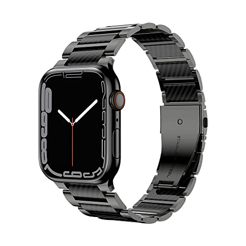 iiteeology Carbon Band Compatible with Apple Watch 49mm 45mm 44mm 42mm, Upgraded Light Genuine Carbon Fiber Band with Stainless Steel Clasp for Men, Black