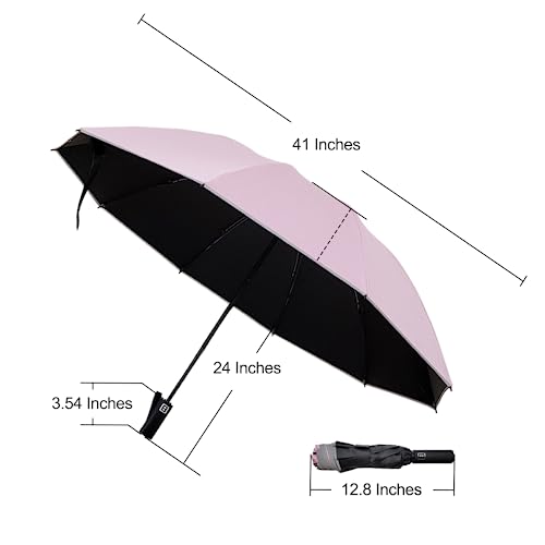 Pumi-geous Inverted Umbrella Automatic 10 Ribs Windproof Folding umbrellas with Reflective Stripe Compact Travel Umbrella for Rain UV Protection Reverse Umbrellas Car Backpack for Men Women (Black)
