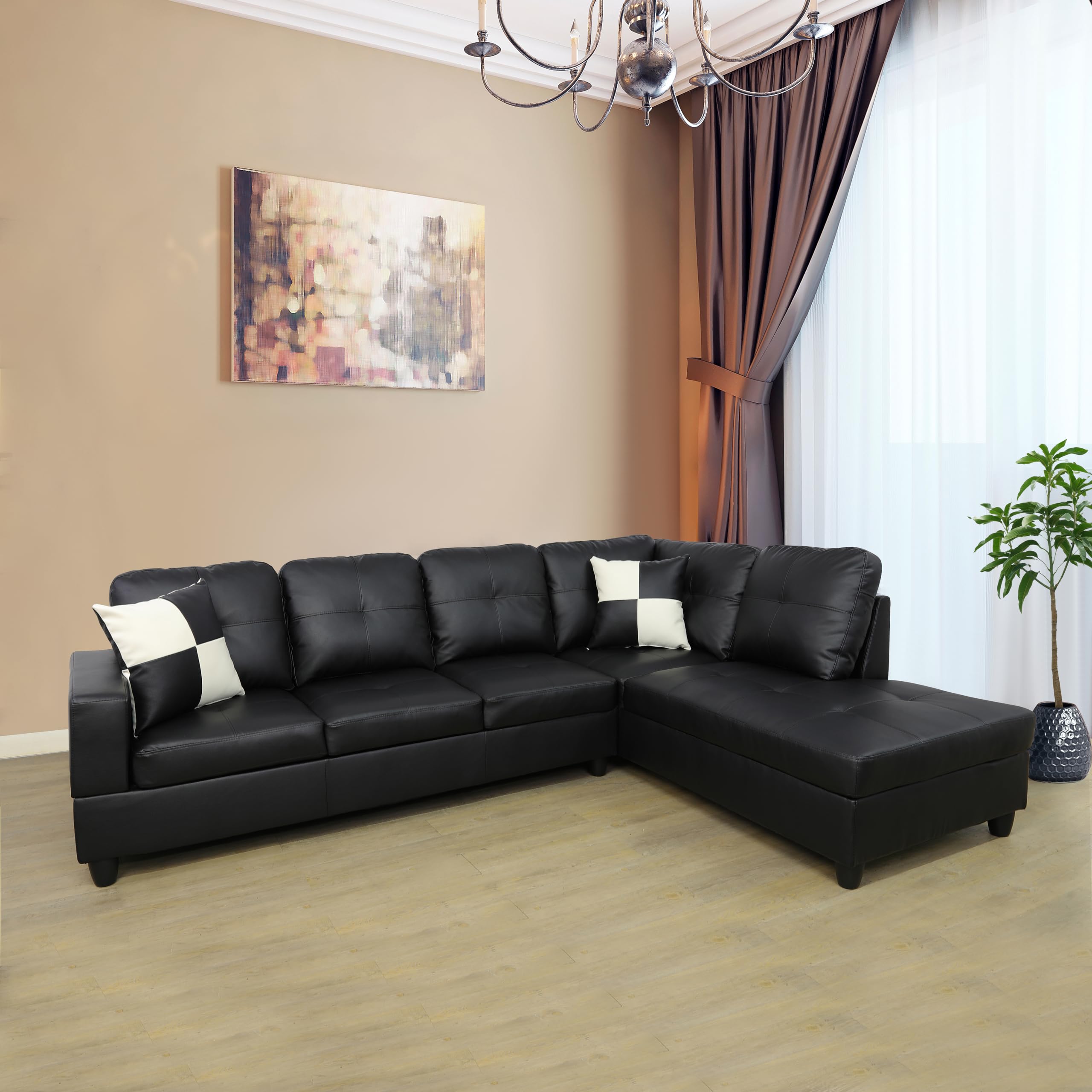 FUOROLA Lifestyle Right Facing Sectional Set, Sofa+Chaise, Black