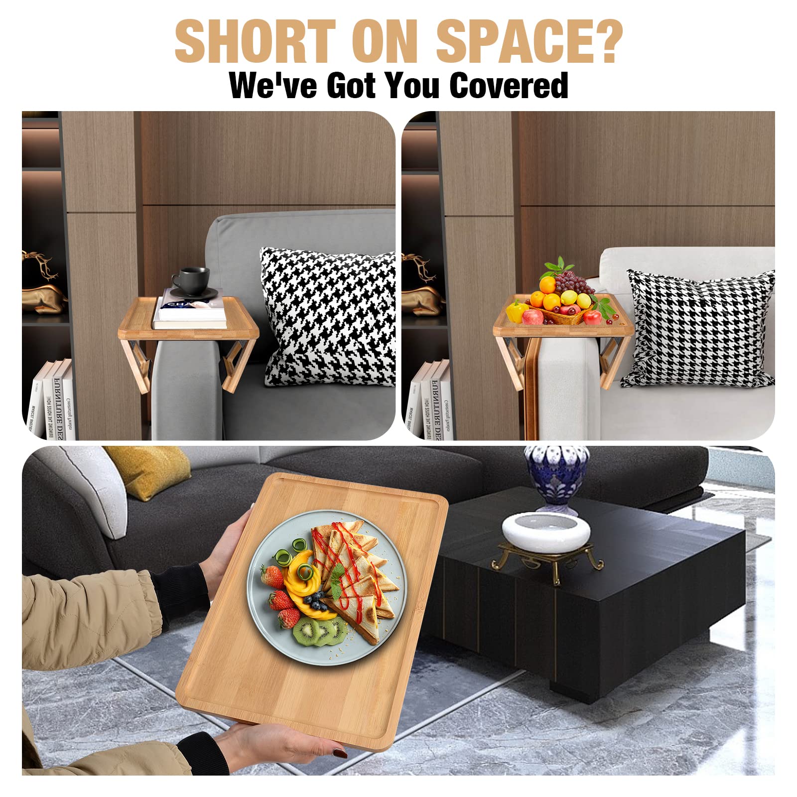 Couch Arm Table Couch Clip On Tray, Sofa Armrest Tray for Wide Couch Arm. Couch Arm Tray, Sofa Table Tray, Couch Arm TableAnd Foldable Table, Sofa Arm Tray, Sofa Arm Table (Natural)