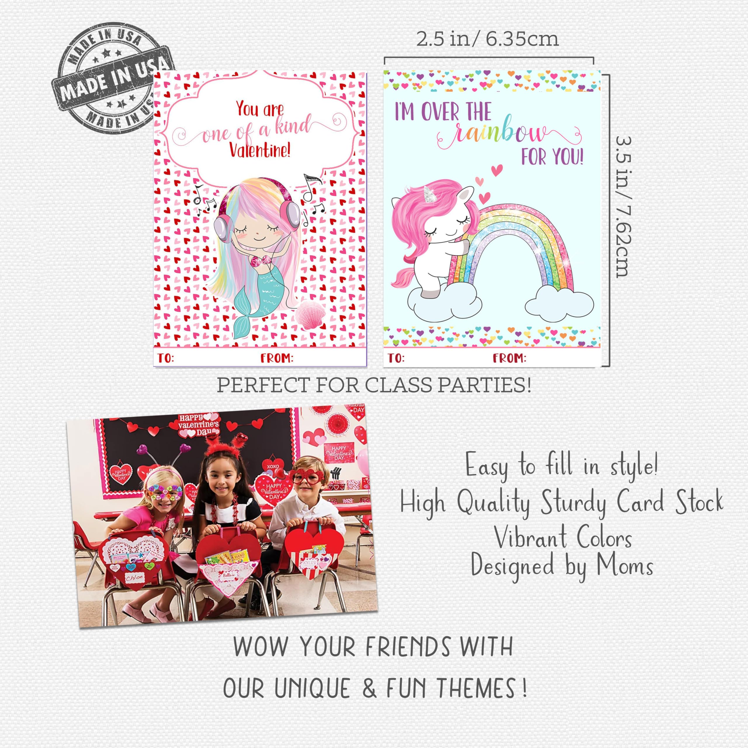 Silly Goose Gifts Magical Unicorn Mermaid Narwhal Themed Valentine Day Classroom Sharing Card Set (24 Included) Exchange Valentine's Kids Rainbow