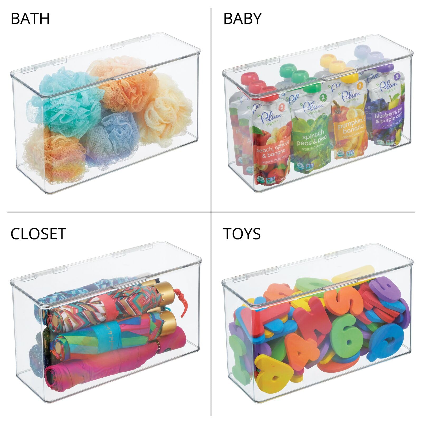 mDesign Plastic Stackable Playroom/Gaming Storage Organizer Bin Box with Hinged Lid for Drawer or Cabinet - Organize Electronics, Crayons, Games, Blocks, Toys, Lumiere Collection - 2 Pack - Clear