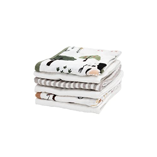 Red Rovr 6 Pack Cotton Muslin Burp Cloths | 100% Cotton | Multi-Layer | Ultra Absorbent | Super Soft | Ergonomic Design | Burping Newborn Baby | Reversible | Large 21βx14β | Family Farm