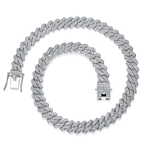 MOFEIJEWEL 13mm Cuban Link Chain For Men Women Iced Out Chain Miami Cuban Necklace Bling Diamond Chains Hip Hop Jewelry ļ¼Silver 16inchļ¼