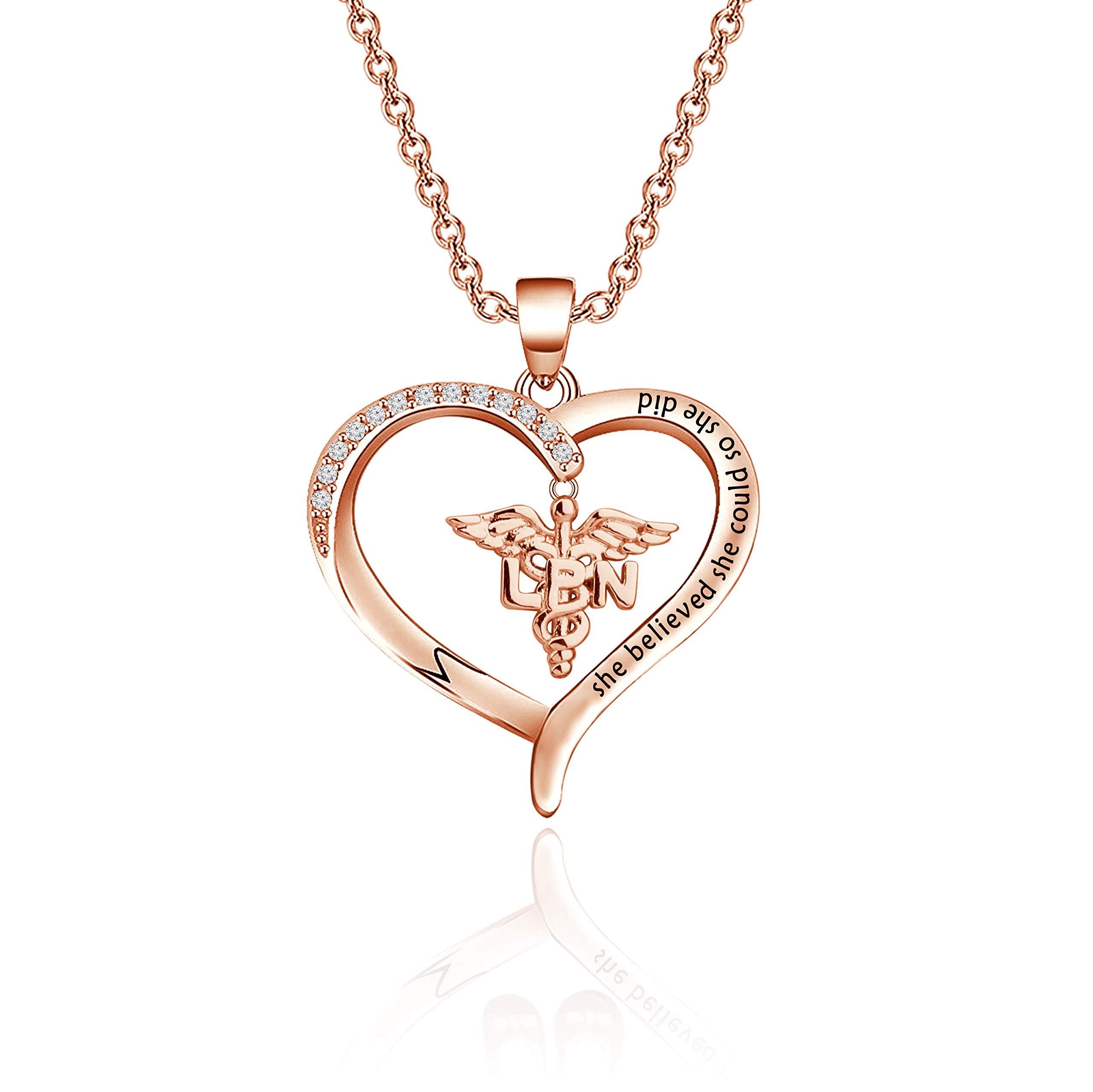 ENSIANTH LPN Gift LPN Necklace Licensed Physicians Nurse Gift Nursing Student She Believed She Could So She Did Inspiration Gift (LPN NE RG)