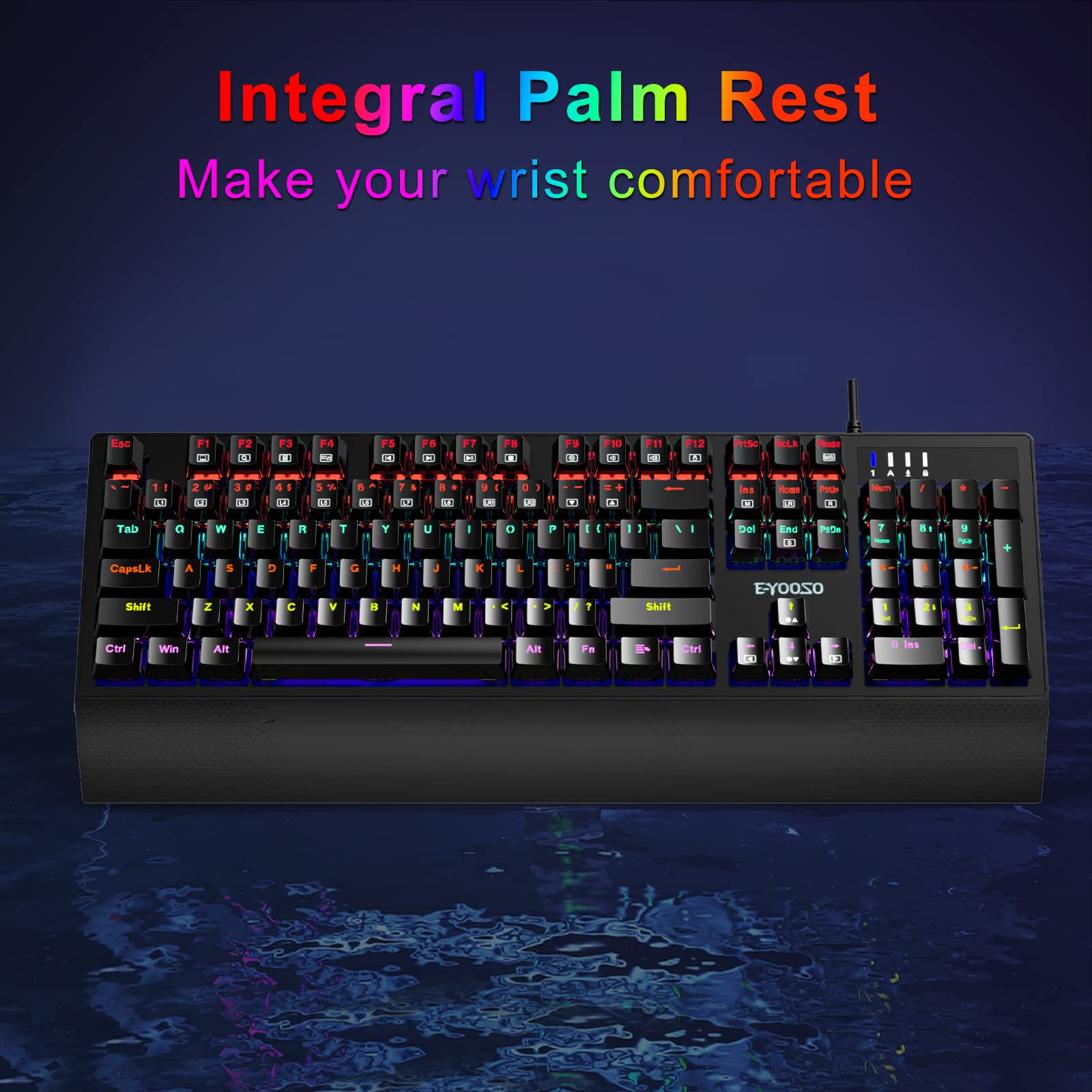 E-YOOSO Mechanical Keyboard, Mechanical Gaming Keyboard with Blue Switches, 104 Keys, Wired Keyboard Mechanical with Rainbow Backlit & RGB LED Side Light, Clicky Keyboard for Windows, Gaming, PC