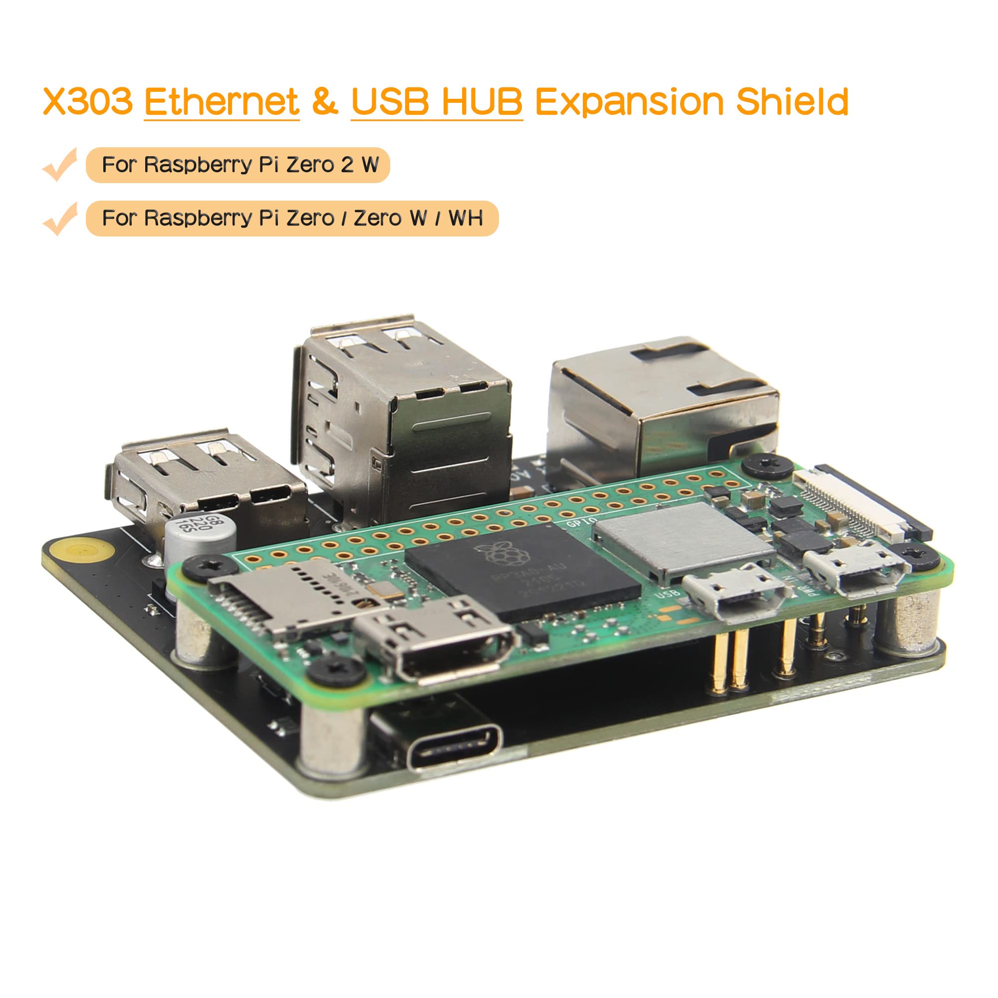 Geekworm Raspberry Pi Zero 2 W Gigabit Ethernet Expansion Board X303 & 3-Port USB HUB Compatible with Raspberry Pi Zero 2 W/Zero W/Zero WH/Zero (Not include Raspberry Pi)