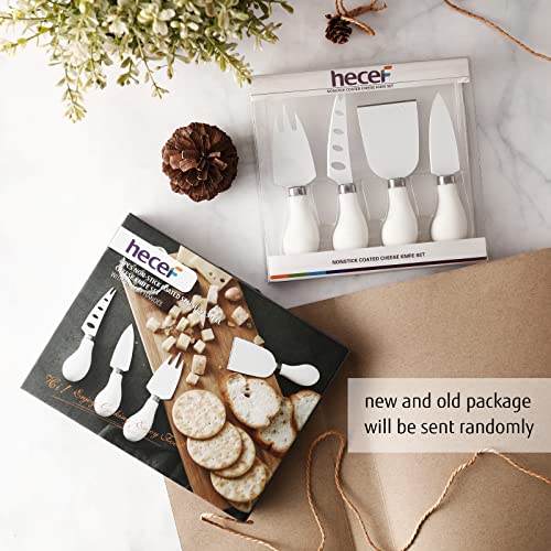 hecef Cheese Knife Set of 4, Non-Stick Coated Gift Set for Christmas, Anniversary, Party, Housewarming, Picnic, Birthdays, Wedding(White)