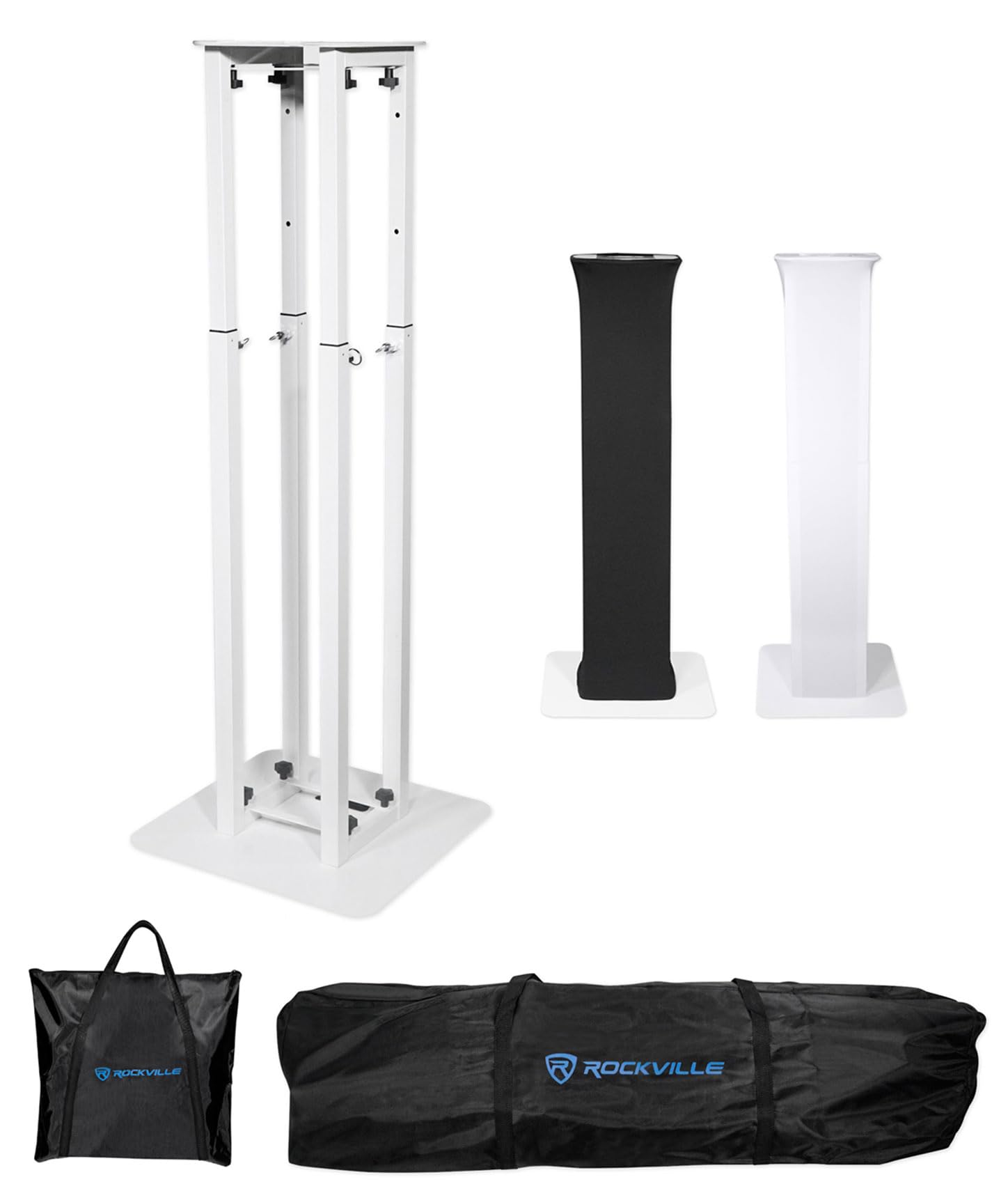 Rockville RTP82W Adjustable Totem Moving Head Light Stand+Scrim+Bag, 8 ft. white