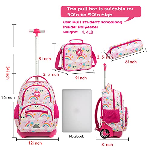 MOHCO Rolling Backpack 16 inch Kids Wheeled School Backpack Set for Boys and Girls