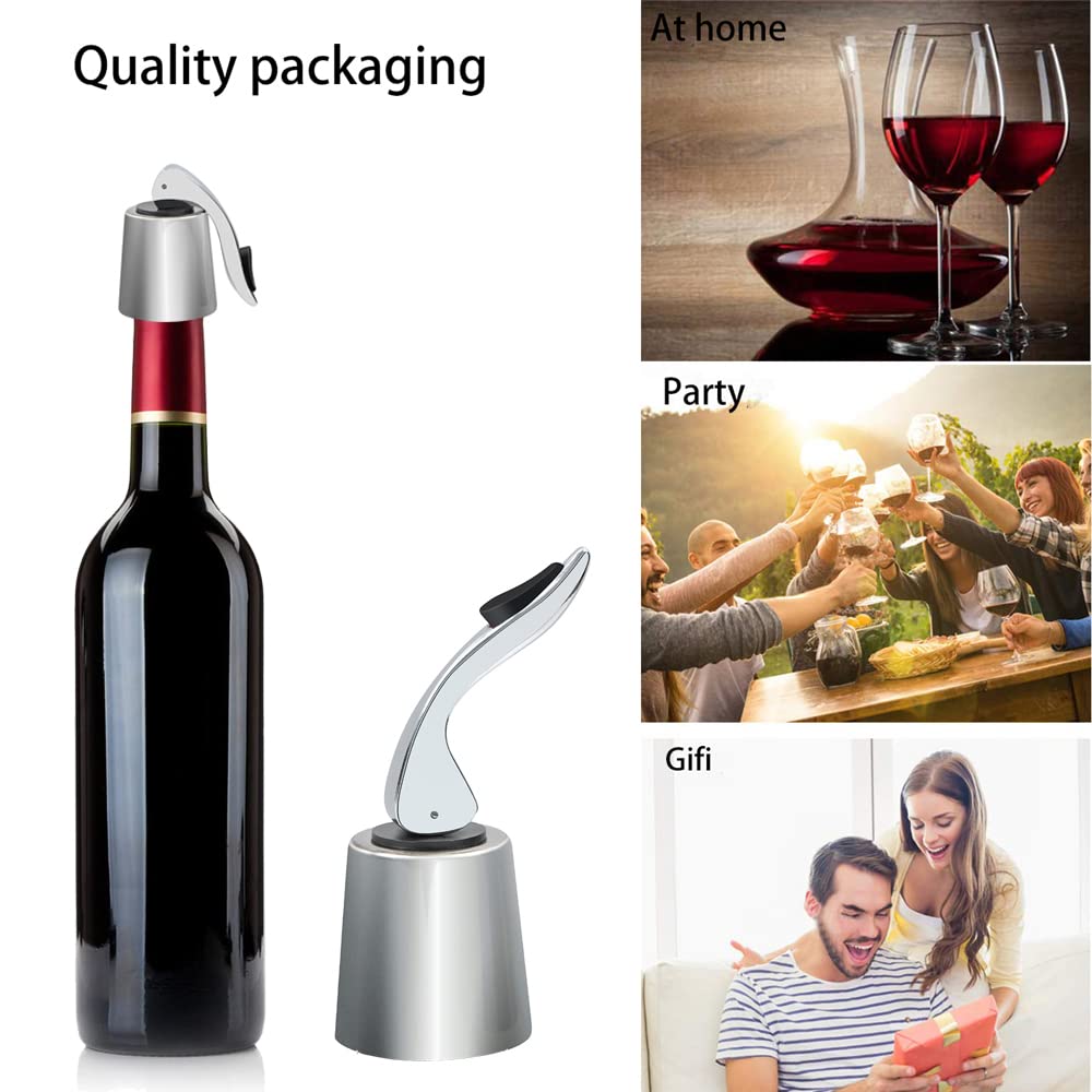 FKYTION Wine Stopper Pack of 3 Stainless Steel Wine Stopper and Has Strong Sealing Bottle Sealer, Keeps Wine Fresh Reusable Wine Saver