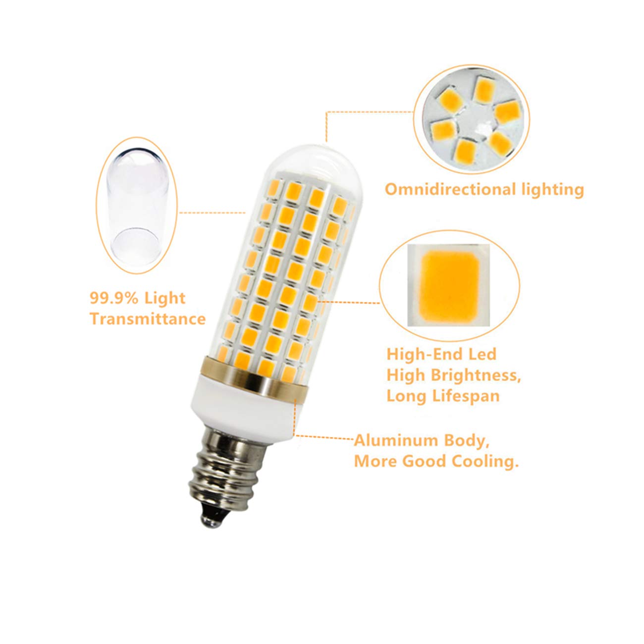 E12 LED Bulbs 8W Dimmable Candelabra Light Bulbs Equivalent 75W Halogen Bulbs Warm White 3000K T6 E12 Candelabra Base AC110-130V for Ceiling Fan Chandelier Lighting [4-Pack]