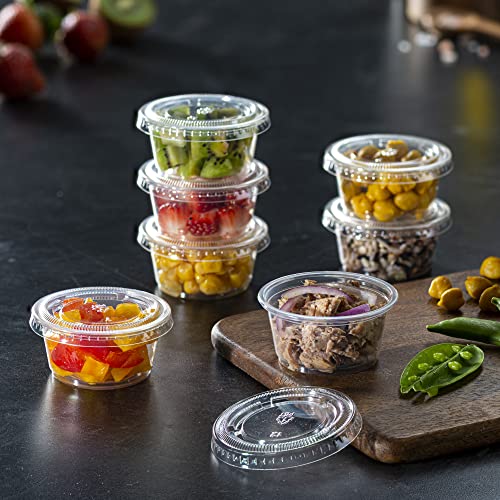 Pantry Value [200 Sets - 2 oz.] Jello Shot Cups with Lids, Small Plastic Condiment Containers for Sauce, Salad Dressings, Ramekins, & Portion Control
