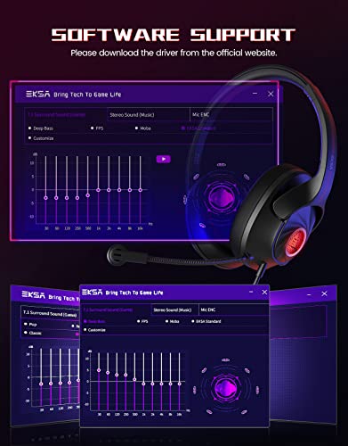 EKSA Ultralight USB Gaming Headset, Computer Headphones with AI Intelligent Noise Cancelling Microphone, 7.1 Surround Sound, Wired Headset for PC, PS4, PS5, Switch, Computer, Laptop
