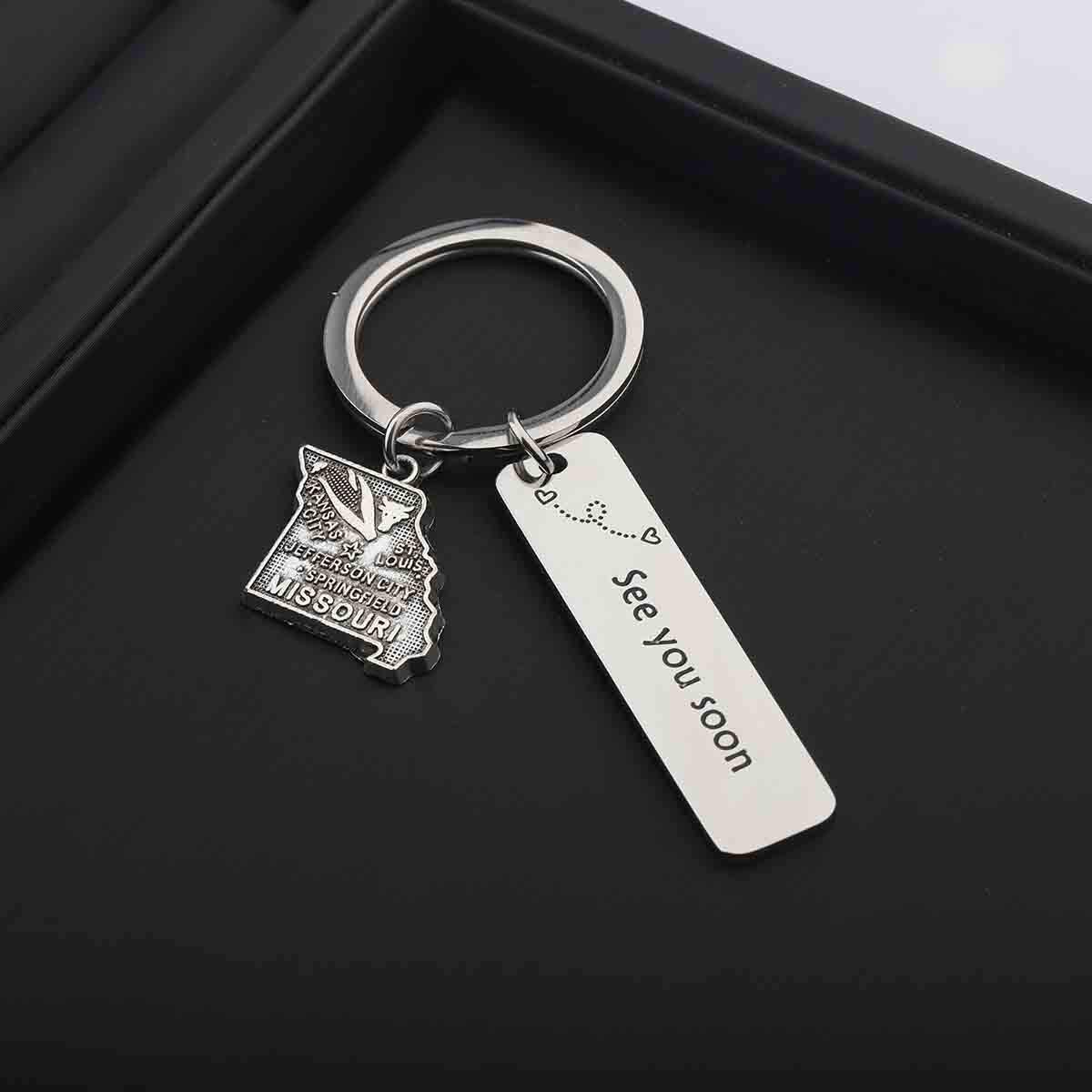 ENSIANTH See you soon Keychain Long Distance Relationship State Map Keychain Moving Away Gift Lovers Location Gift (Missouri key)