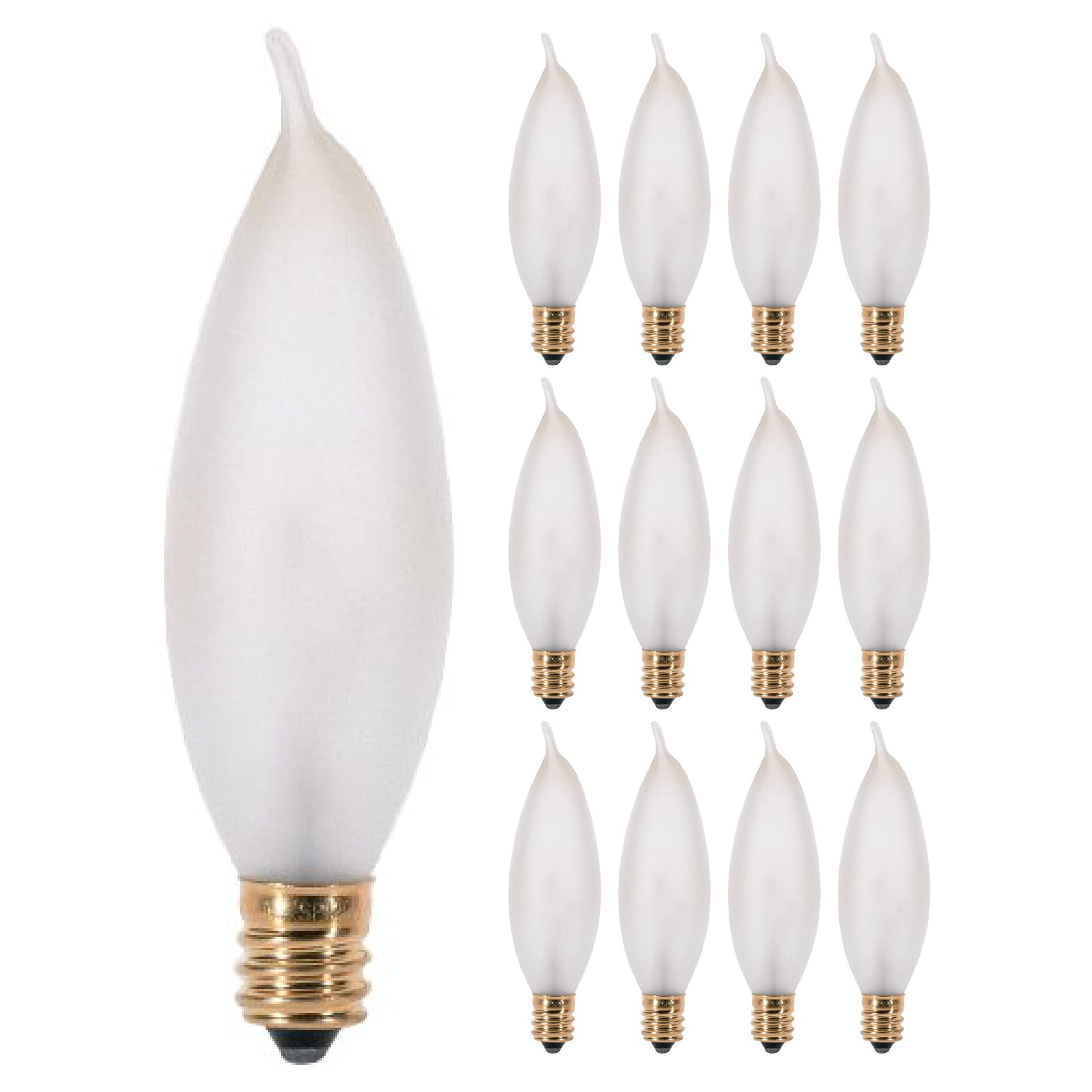 KOR Pack of 12 ā 25 Watt Flame Tip Shape Frosted Candelabra Light Bulbs, E12 Base, 120V, Incandescent Dimmable. Warm White Color, 25W for Chandeliers, Pendants, Ceiling Fan and Sconces