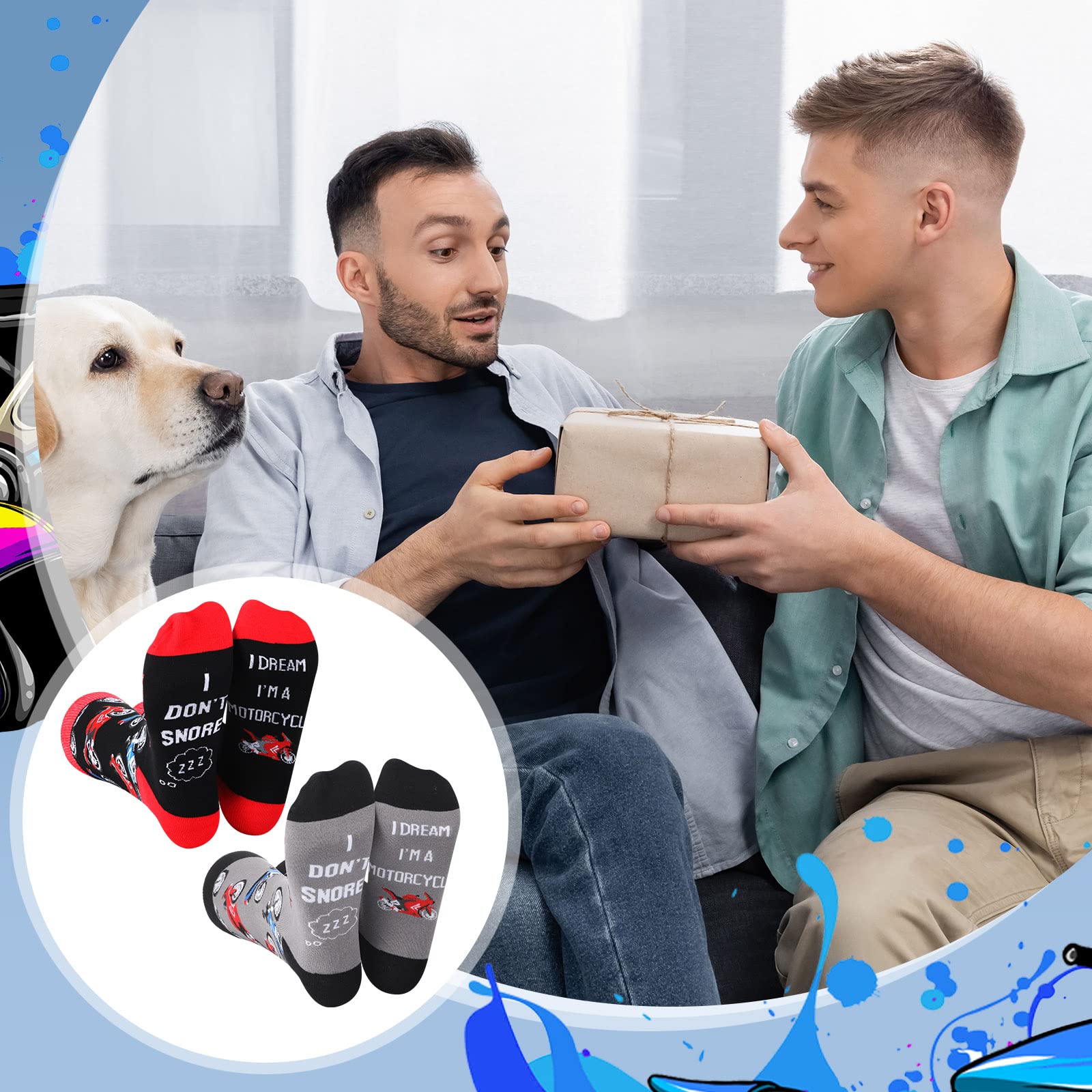 Coume 2 Pairs Motorcycle Lovers Gifts I Don't Snore I Dream I'm a Motorcycle Socks Novelty Motorcycle Socks for Men (Motorcycle)