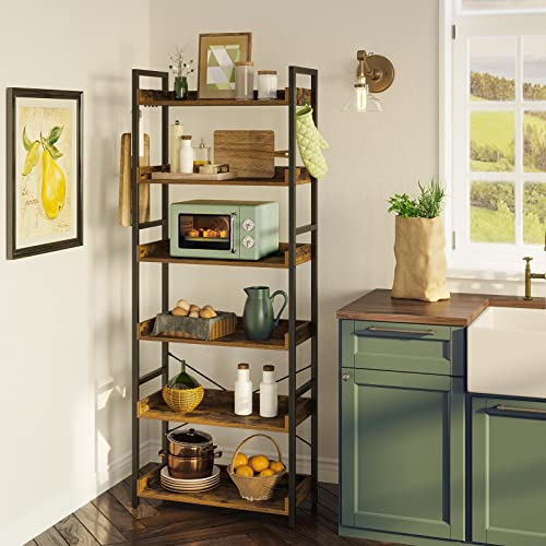 Rolanstar Bookshelf 6 Tier with 4 Hooks Bundle 5-Tier Storage Rack