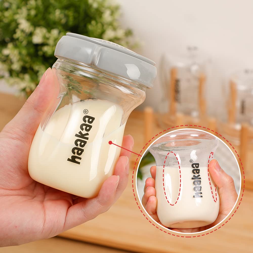 haakaa Gen.3 Glass Milk Storage Container, Baby Food Storage Container with Lid, Wide Neck Food Storage Container, Grey, 6oz/180ml