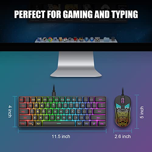 RedThunder 60% Gaming Keyboard and Mouse Combo, Ultra-Compact 61 Keys RGB Backlit Mini Keyboard, Lightweight 7200 DPI Honeycomb Optical, Wired Gaming Set for PC MAC PS5 Xbox Gamer(Black)
