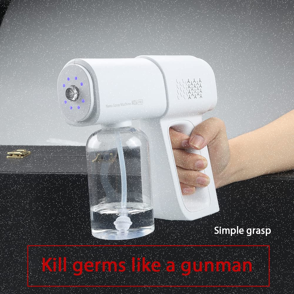 Handheld Steam Fogger Sprayer Gun Spray Machine Nano Electric Atomizer, Light Portable Cordless Intelligent Rechargeable One Key On for Home, Office, Garden, Indoor and Outdoor Safe and Stable, White