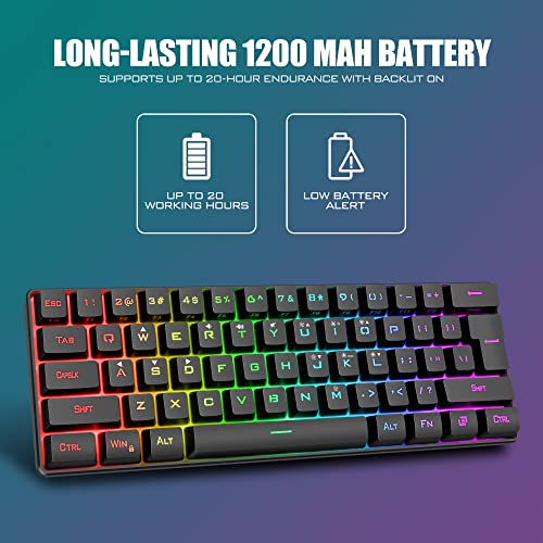 RedThunder 60% Wireless Gaming Keyboard, Rechargeable RGB Backlit Ultra Compact Mini Gaming Keyboard, Ergonomic Waterproof Mechanical Feeling Keyboard for PC, MAC, Laptop, PS4, PS5, Xbox ONE Gamer