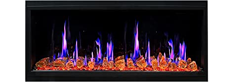 Litedeer Homes Latitude 45" Smart Electric Fireplace with App, Crackling Fire Sounds, Reflective Amber Glass, Black - ZEF45XA