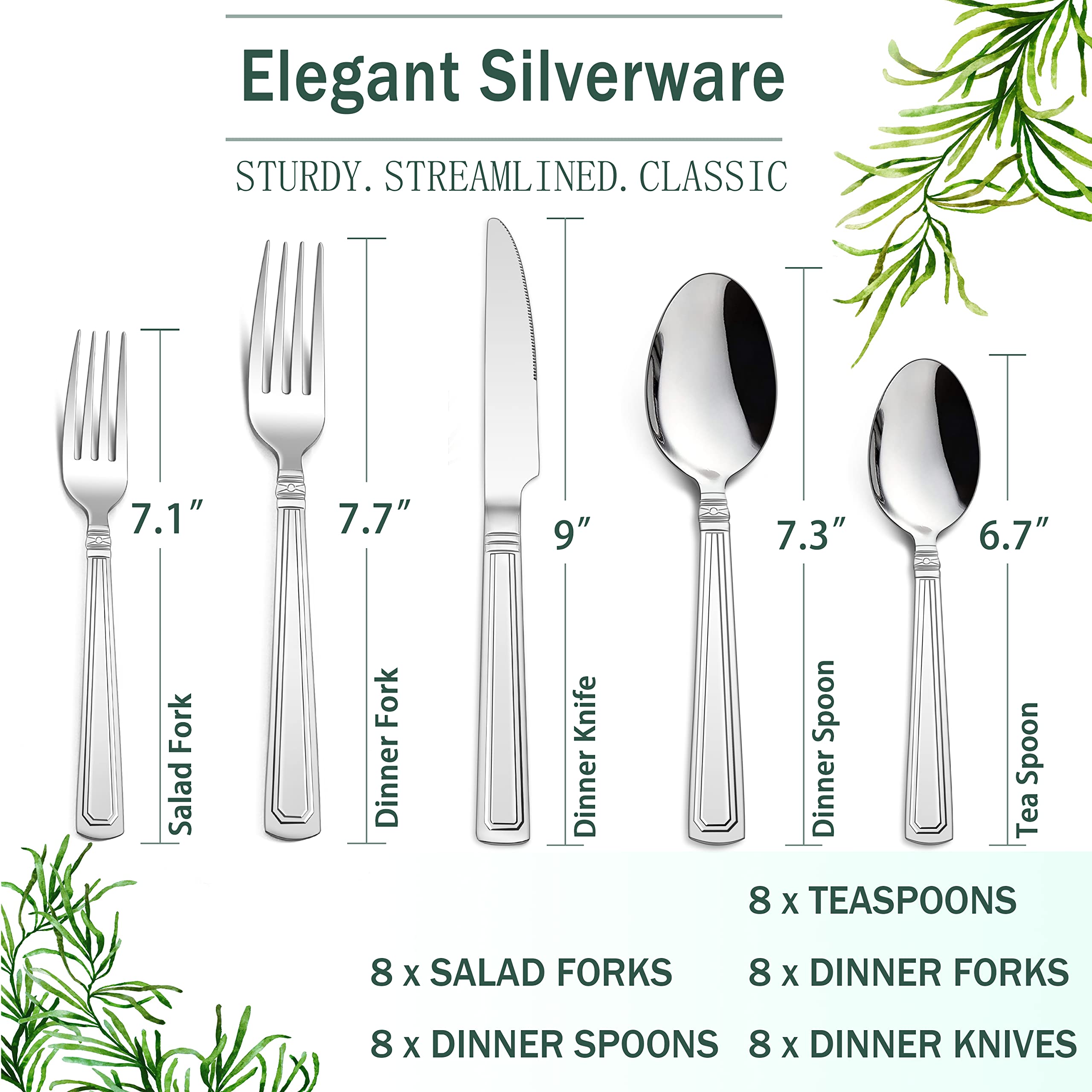 HaWare 40-Piece Heavy Duty Silverware Set, Stainless Steel Flatware Cutlery Set for 8, Fancy Tableware Eating Utensils for Home, Hotel, Restaurant, Include Dinner Knives Forks Spoons, Dishwasher Safe