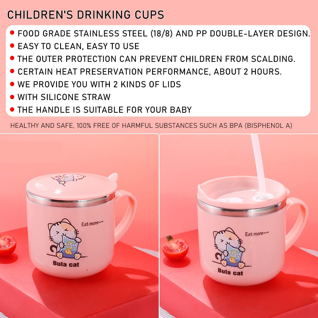 SIMPHONY Stainless Steel Toddler Cups for Kids (EASY to Clean),Baby Mug for Milk,BPA Free Lids & Reusable Silicone Straws, 9.5oz (Blue)